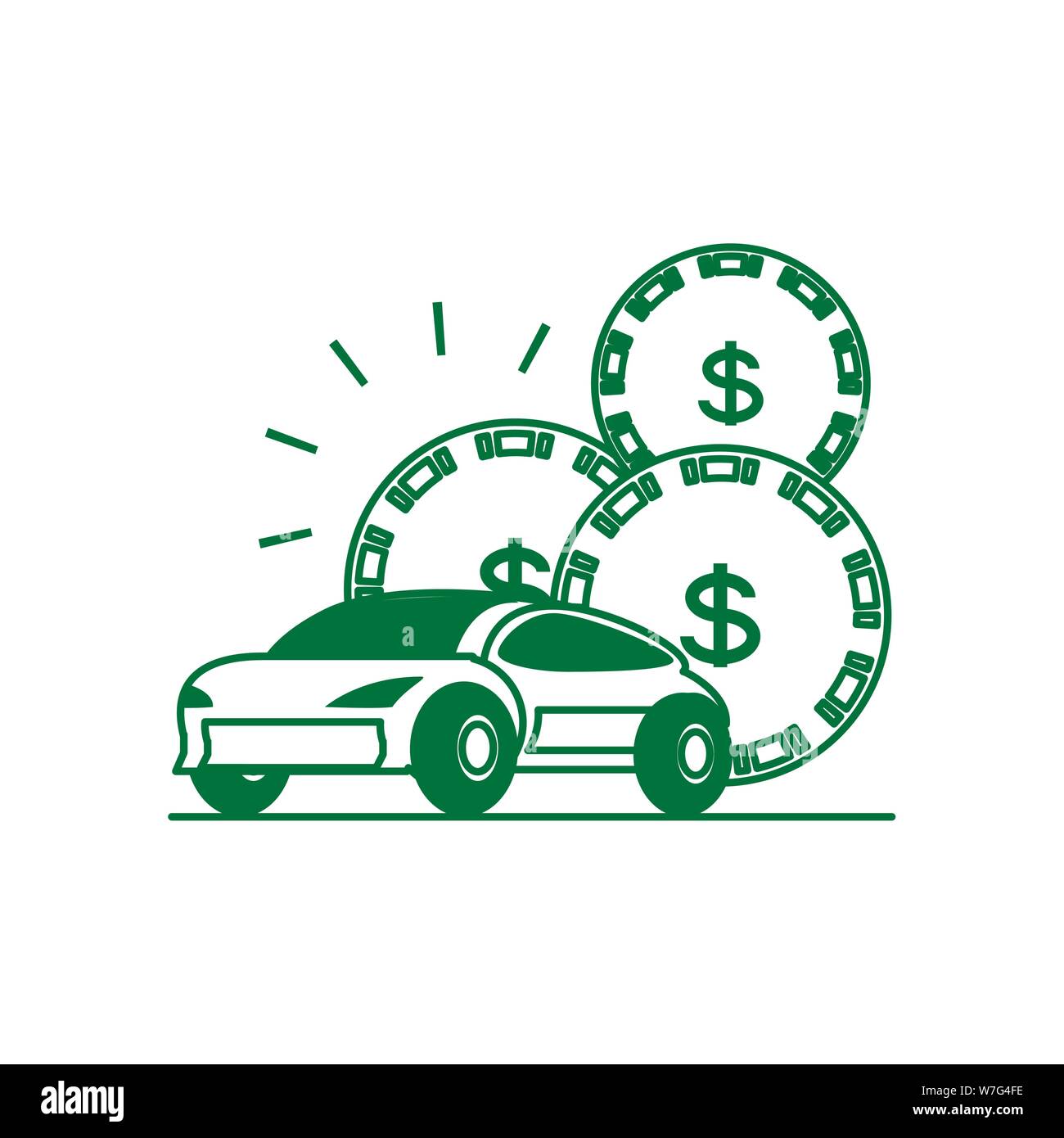 cash coins with car sedan transportation vector illustration design ...
