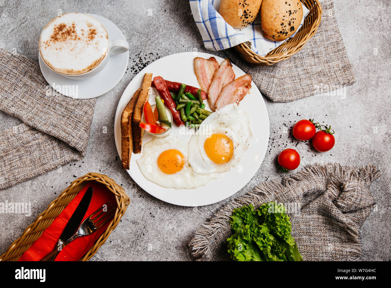 Perfect breakfast with morning coffee and eggs Stock Photo - Alamy