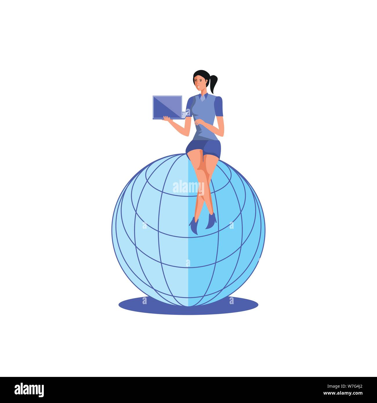 Female executive using laptop sitting Stock Vector Images - Alamy