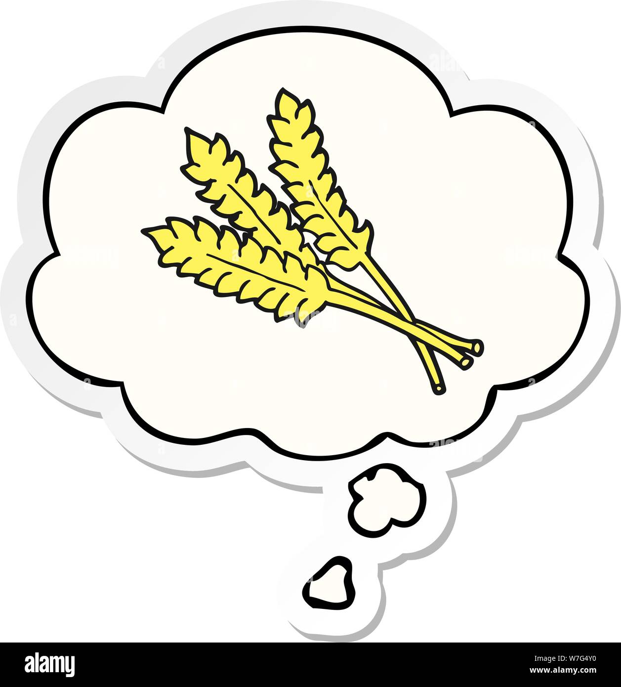 cartoon wheat with thought bubble as a printed sticker Stock Vector ...