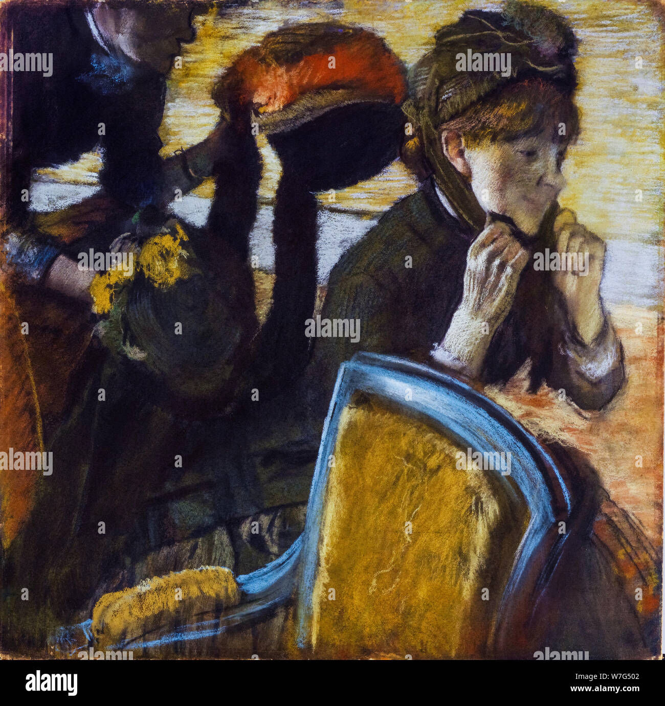 Edgar Degas, At the Milliner's, (Chez la modiste), pastel drawing ...
