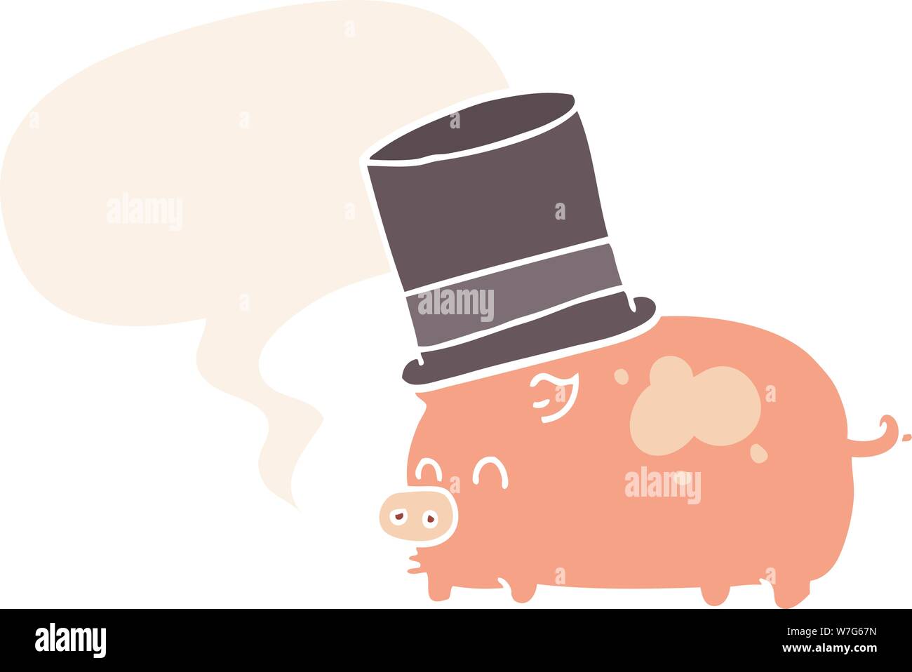 cartoon pig wearing top hat with speech bubble in retro style Stock ...