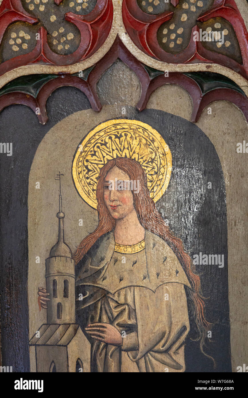Victorian rood screen paintings, Bildeston church, Suffolk, England, UK ...
