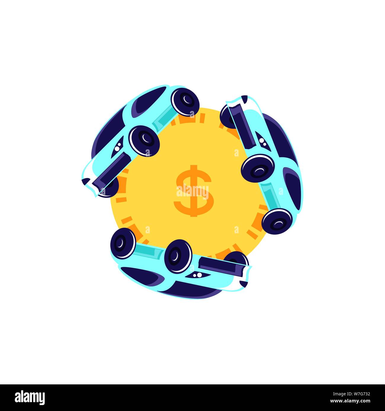 cash coin money with cars sedan transportation vector illustration ...