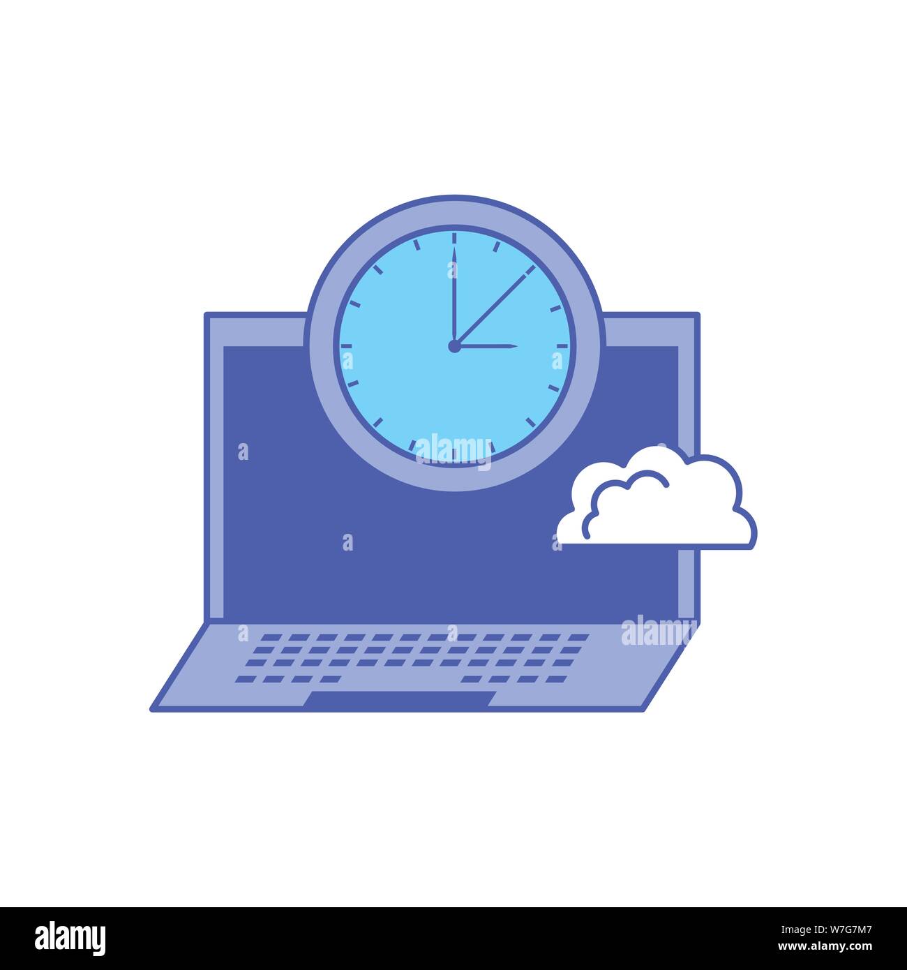 time clock watch with laptop computer vector illustration design Stock ...