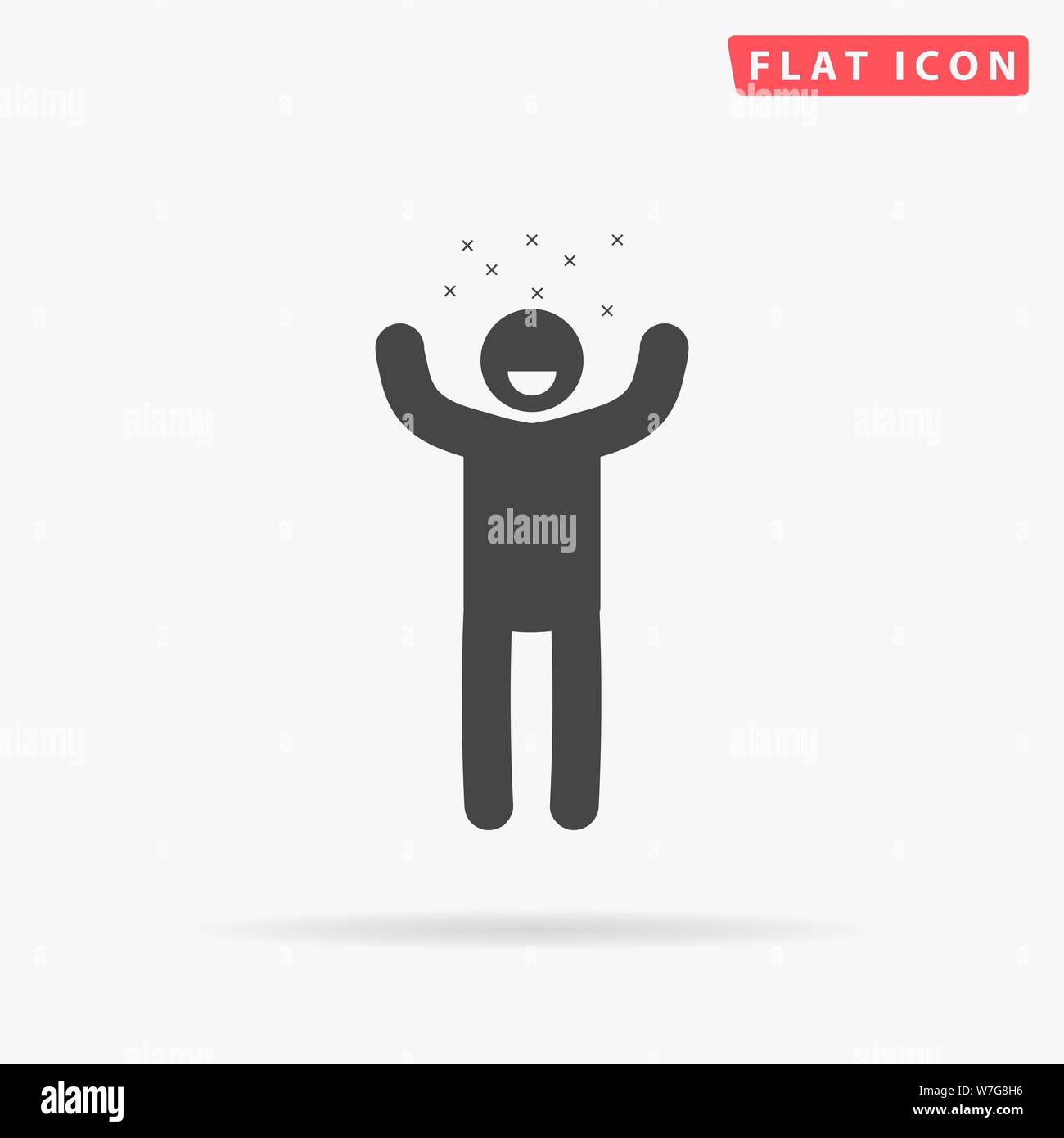 Happy man rejoicing raising his hands up. Smiling character. Flat ...