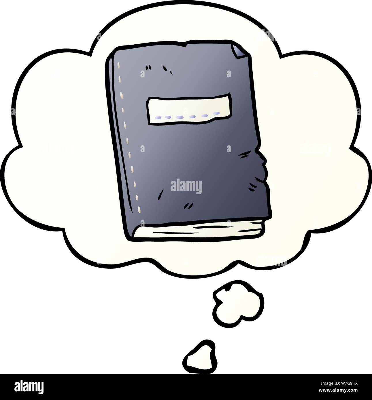 cartoon battered old notebook with thought bubble in smooth gradient ...