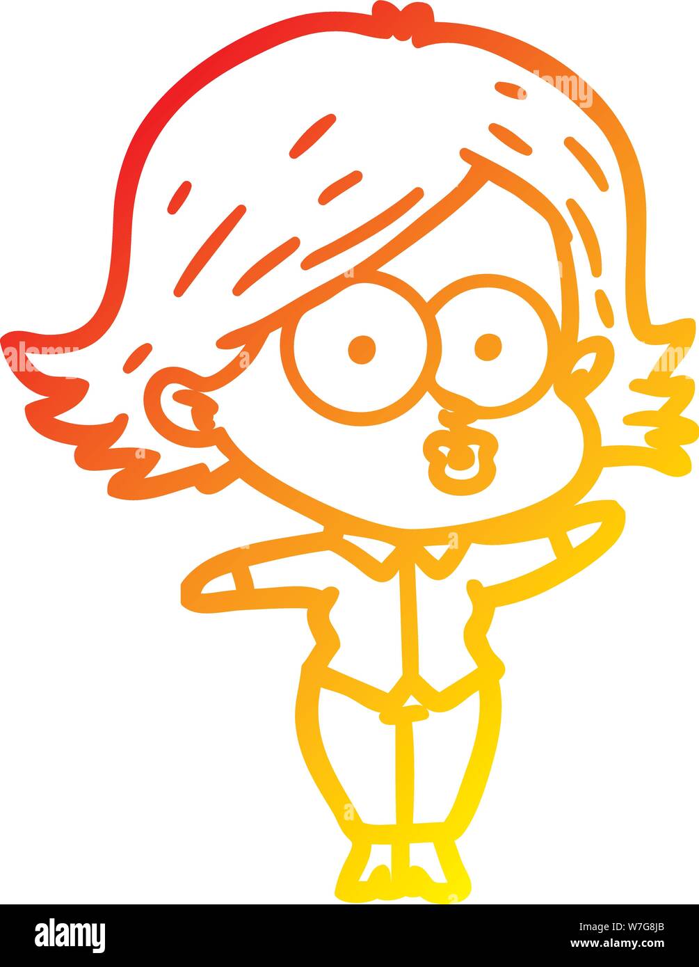 warm gradient line drawing of a cartoon girl pouting Stock Vector Image ...