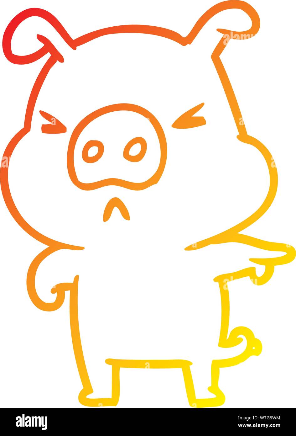 warm gradient line drawing of a angry pig pointing Stock Vector Image ...
