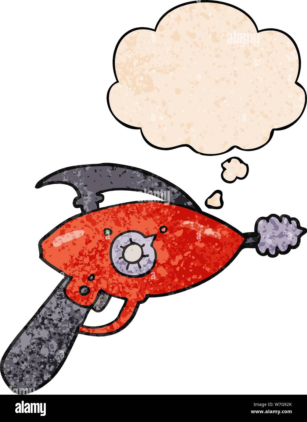 cartoon ray gun with thought bubble in grunge texture style Stock ...
