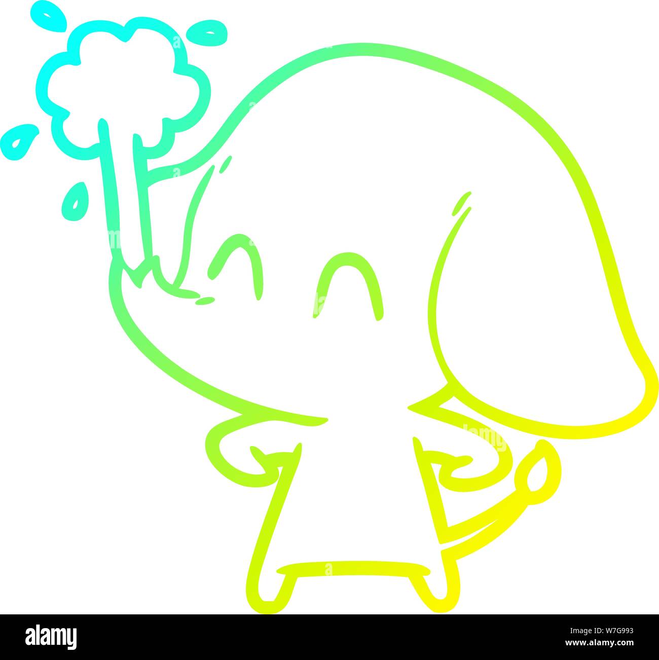 cold gradient line drawing of a cute cartoon elephant spouting water ...