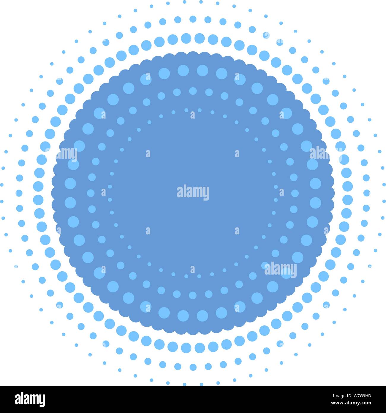 Vector illustration. Halftone circle in blue with concentric dots and ...