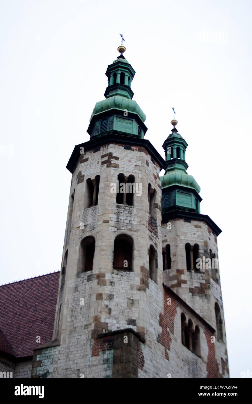 St. Andrew's Church two octagonal towers in Kraków old town district ...
