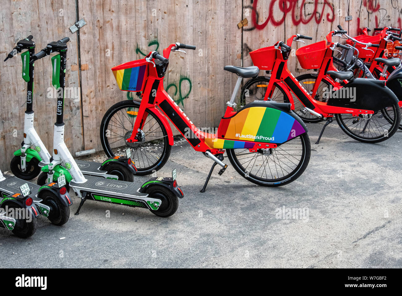 Electric two wheelers. E-scooters and battery-powered bikes clutter the ...