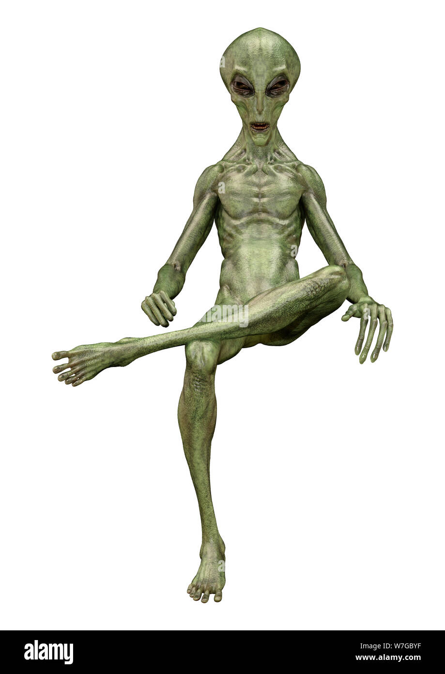 3D rendering of a green alien isolated on white background Stock Photo ...