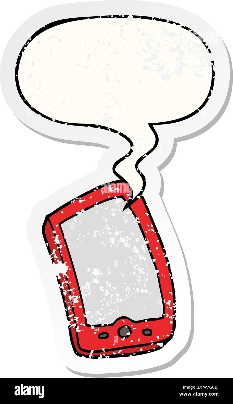 cartoon mobile phone with speech bubble distressed distressed old ...