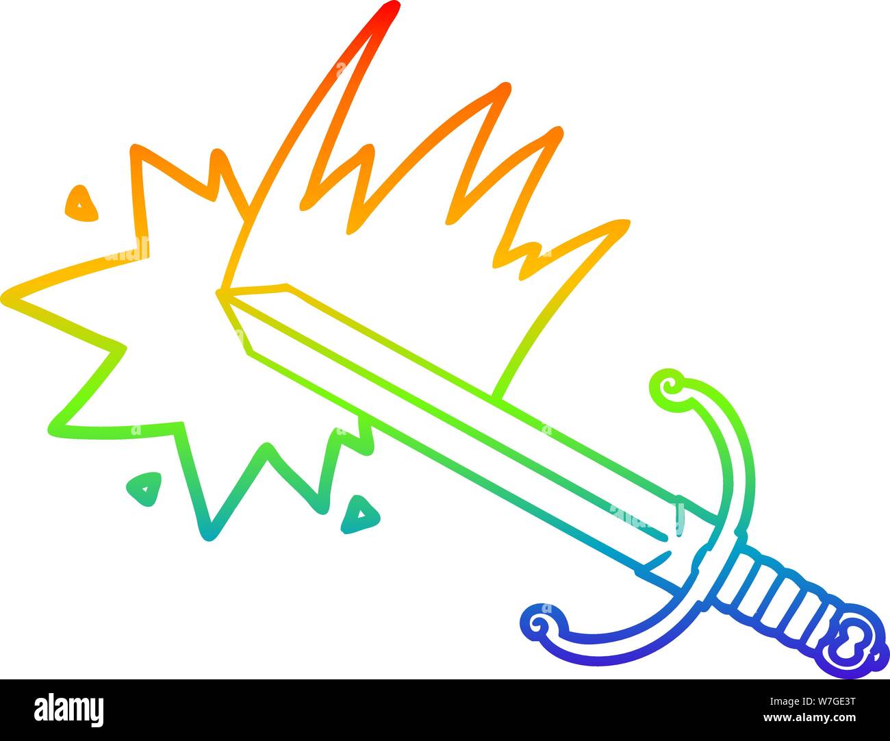 rainbow gradient line drawing of a swinging cartoon sword Stock Vector ...