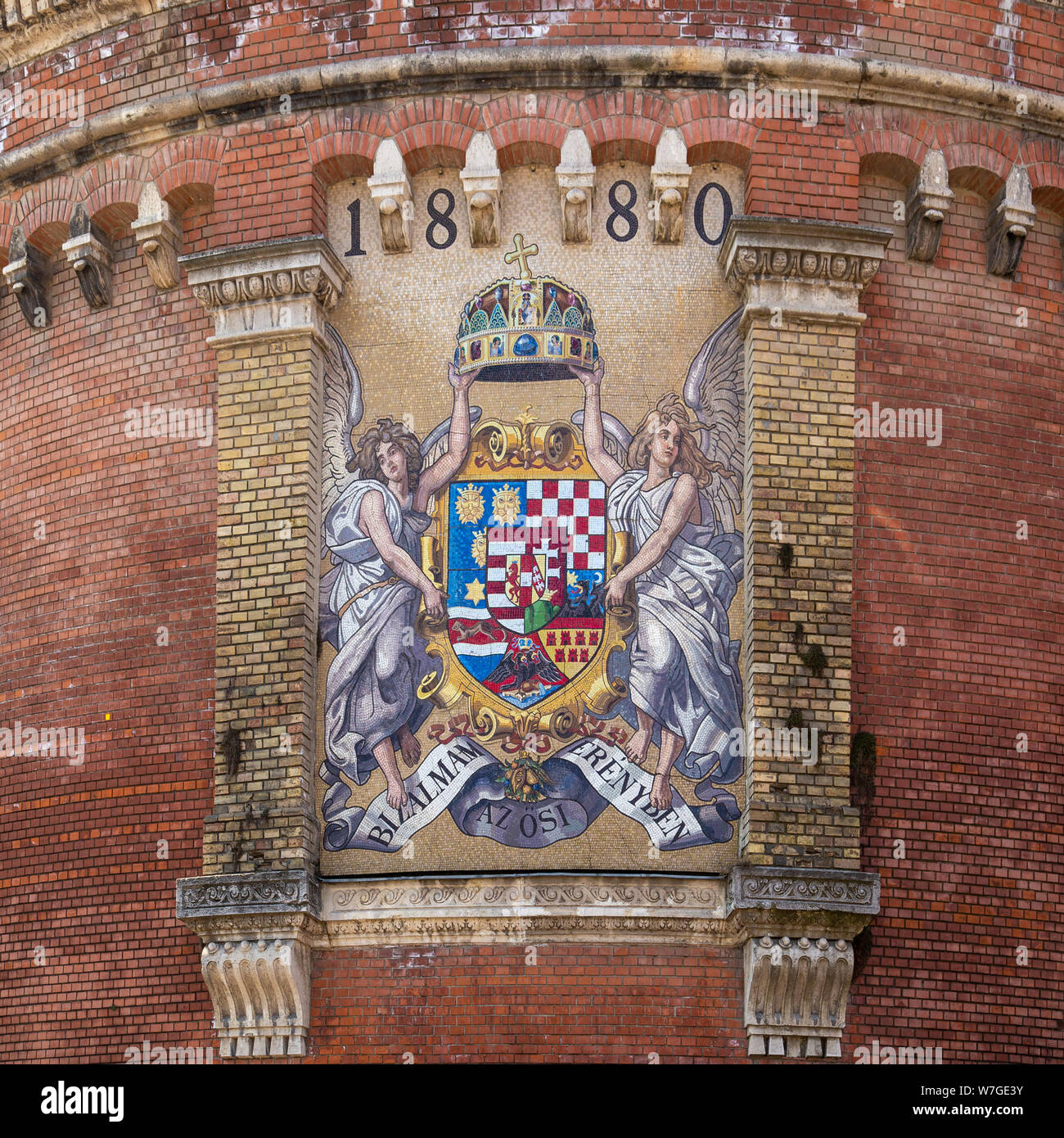 Ancient mosaic coat of arms of Kingdom of Hungary in Budapest Stock ...