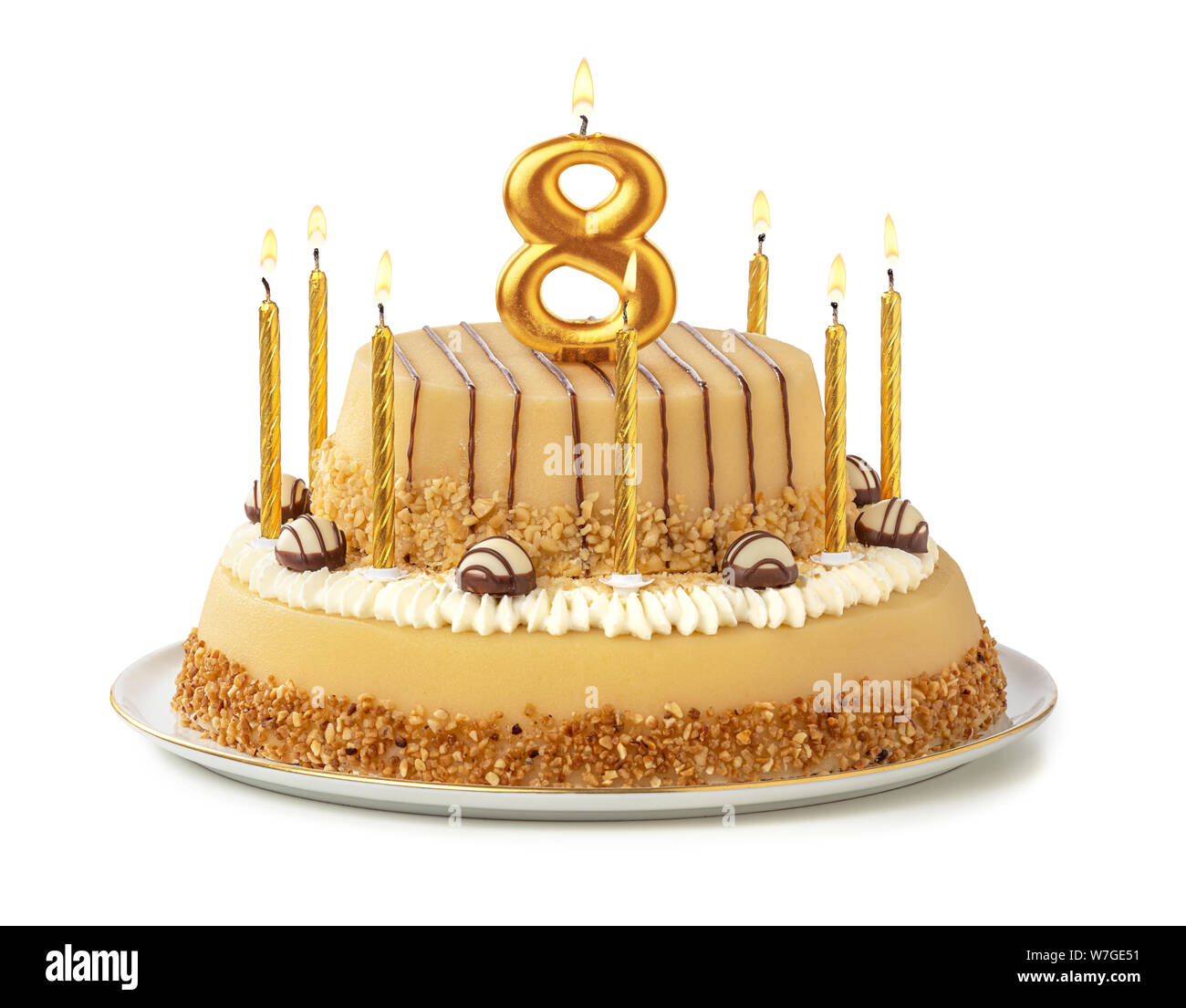 Festive cake with golden candles - Number 8 Stock Photo - Alamy