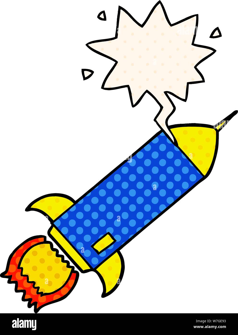 cartoon rocket with speech bubble in comic book style Stock Vector ...
