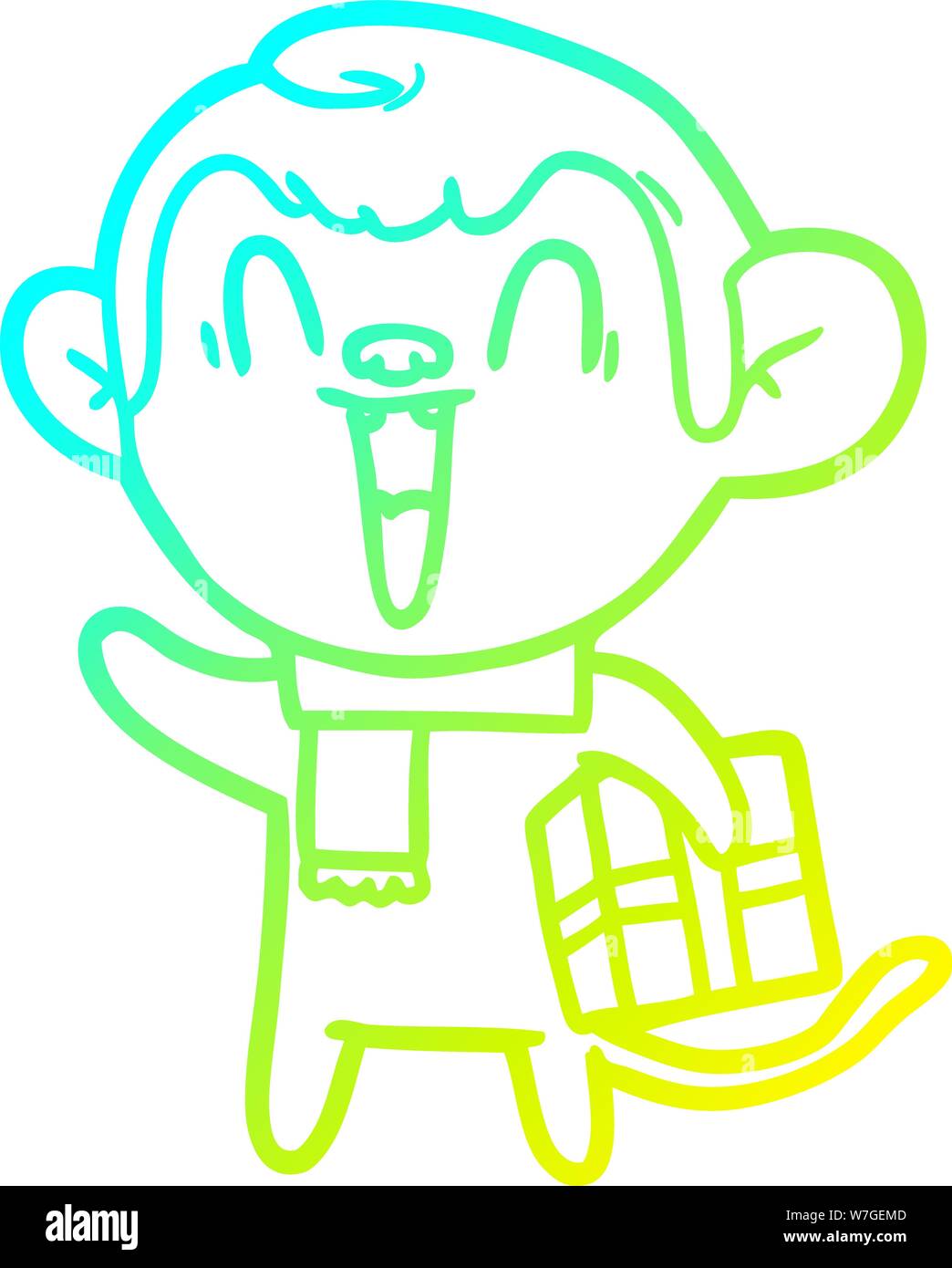 cold gradient line drawing of a cartoon laughing monkey Stock Vector ...