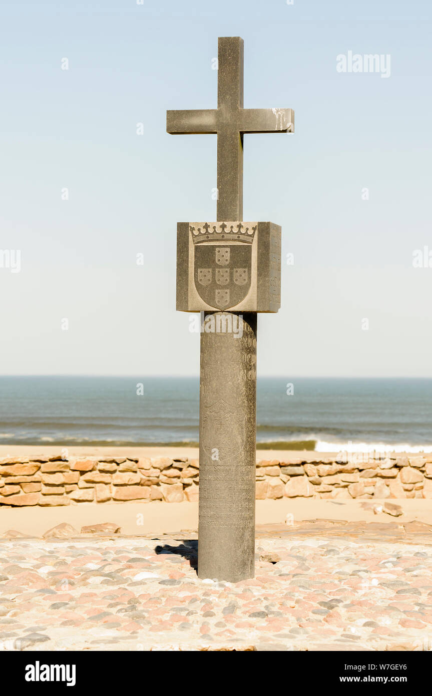 Stone Portuguese cross at Cape Cross, Namibia. The original cross was ...