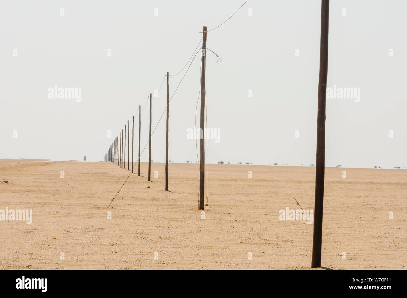 Telegraph poles beside a road stretch out as far as you can see ...