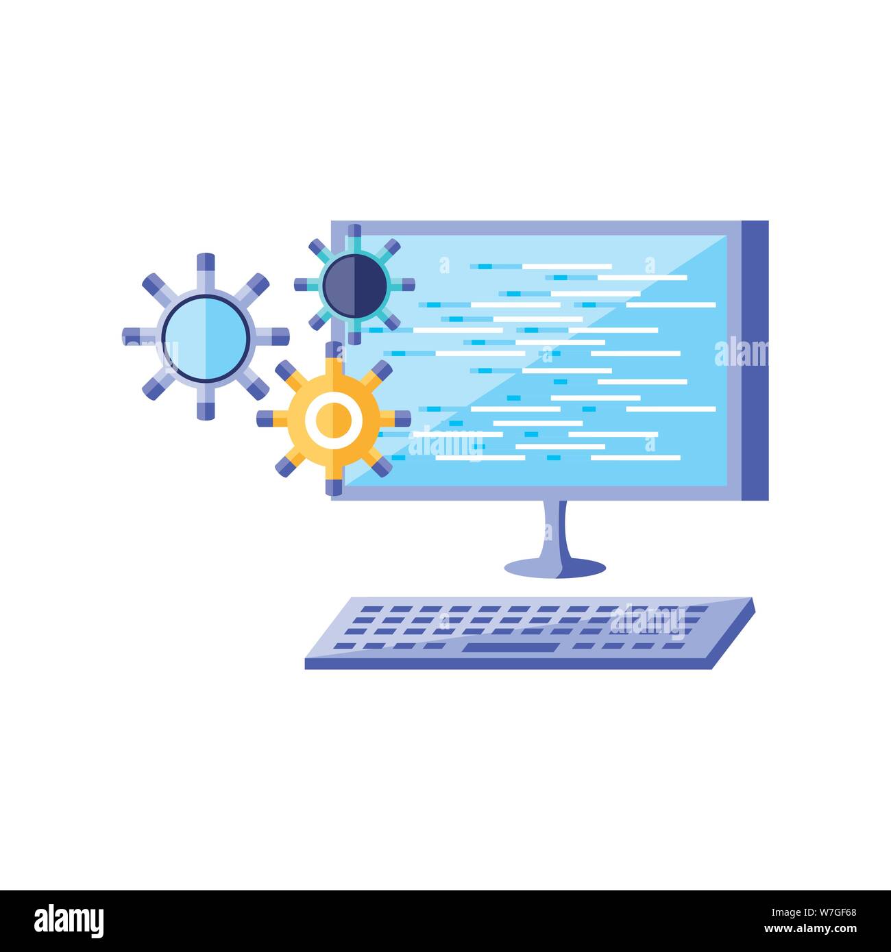 desktop computer with gear pinions vector illustration design Stock ...