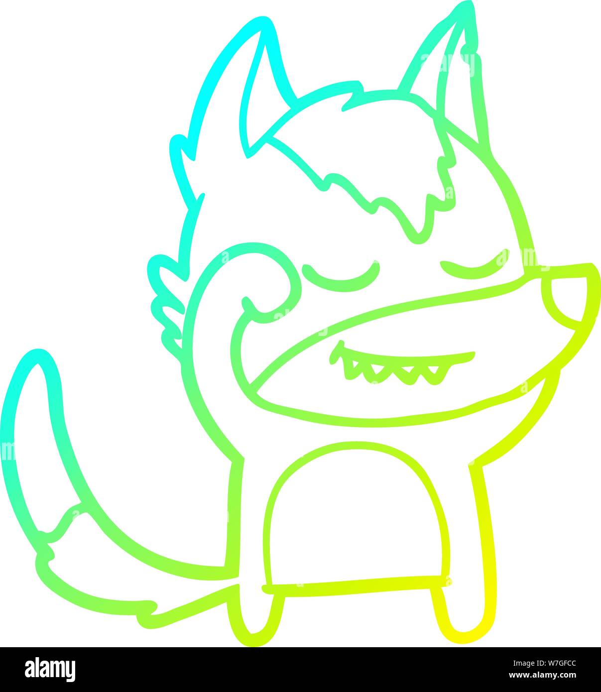 cold gradient line drawing of a tired cartoon wolf Stock Vector Image ...