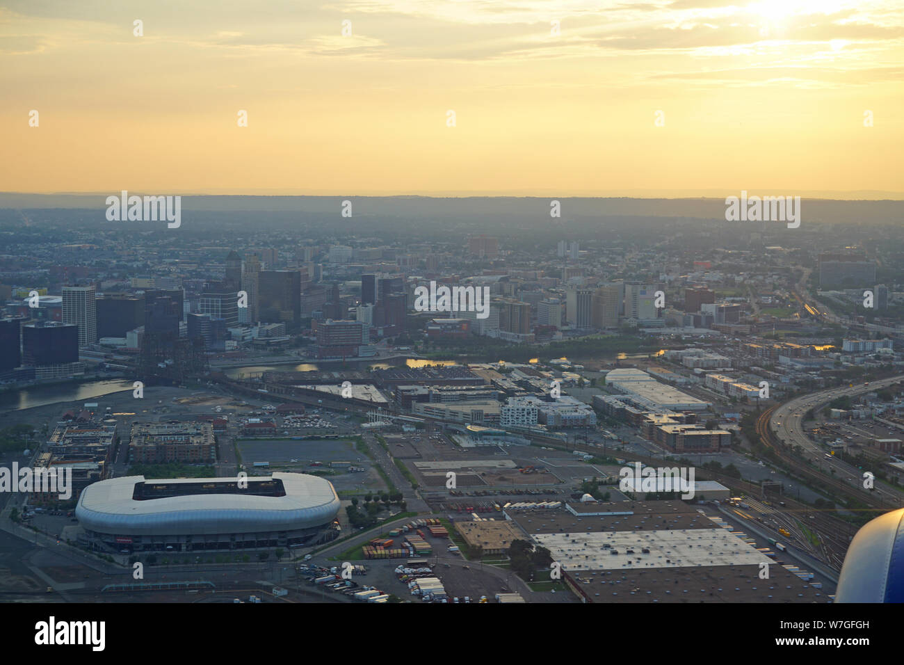 NEWARK, NJ -28 JUL 2019- Aerial view of the Red Bull Arena, a sports ...