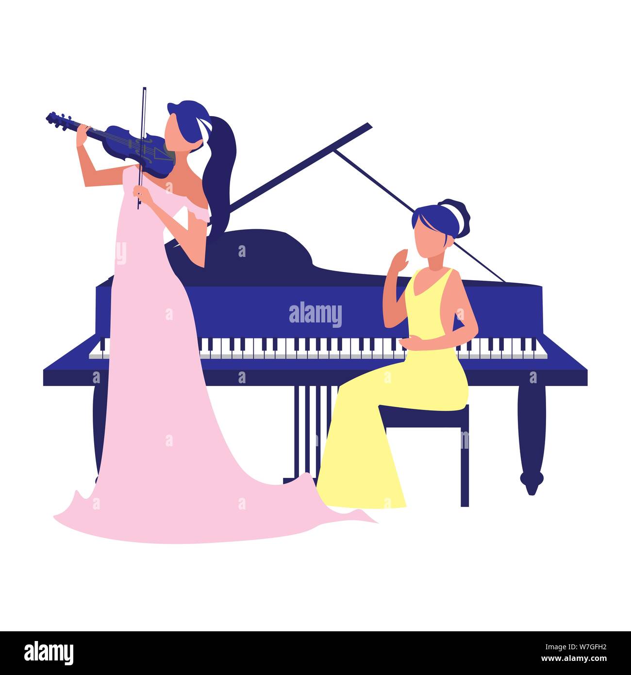 women musicians concert event classic instrument vector illustration ...