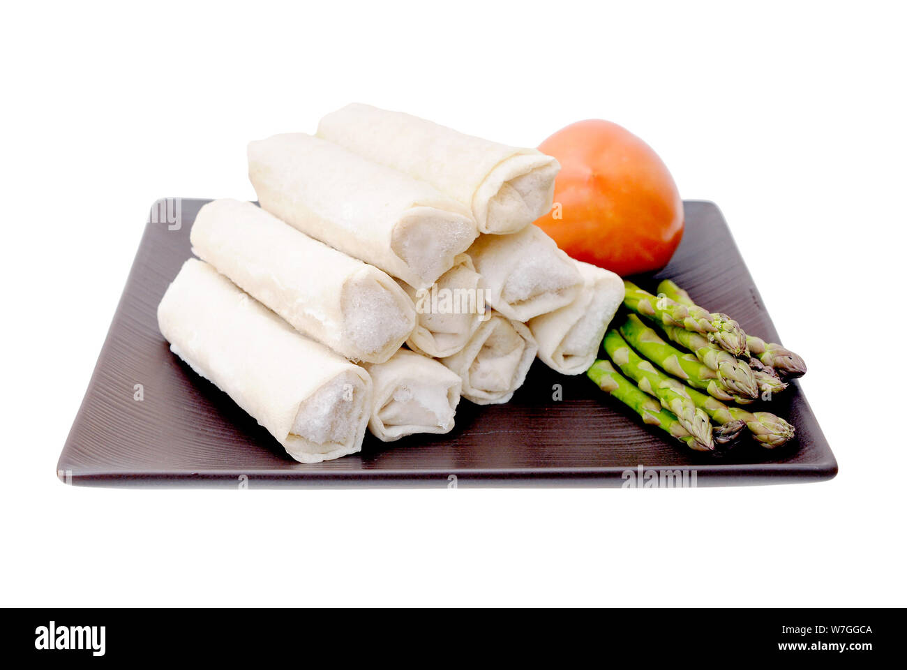 dish of egg roll isolated on white Stock Photo - Alamy