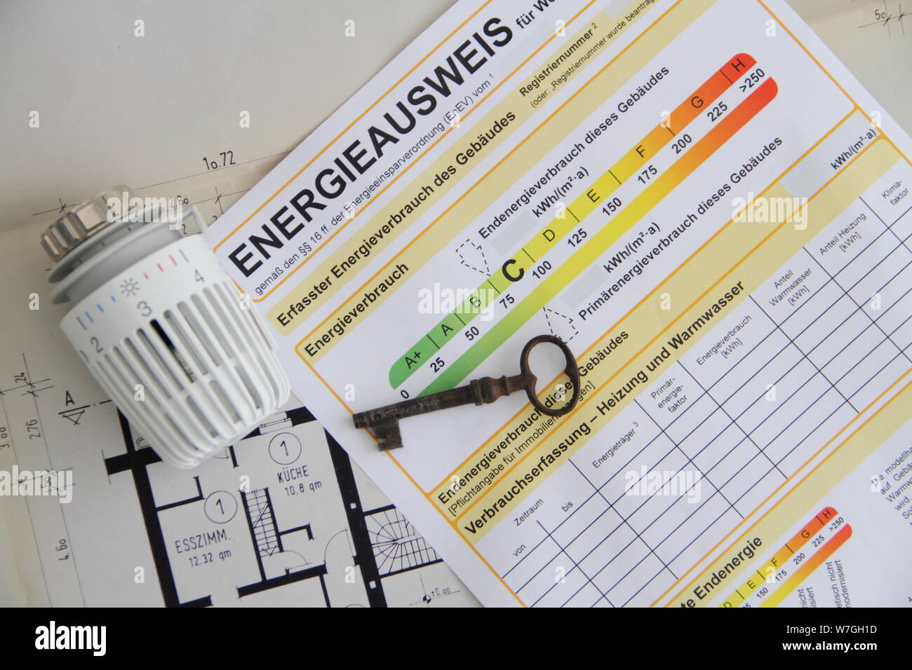 Energy label with heating thermostat Stock Photo - Alamy
