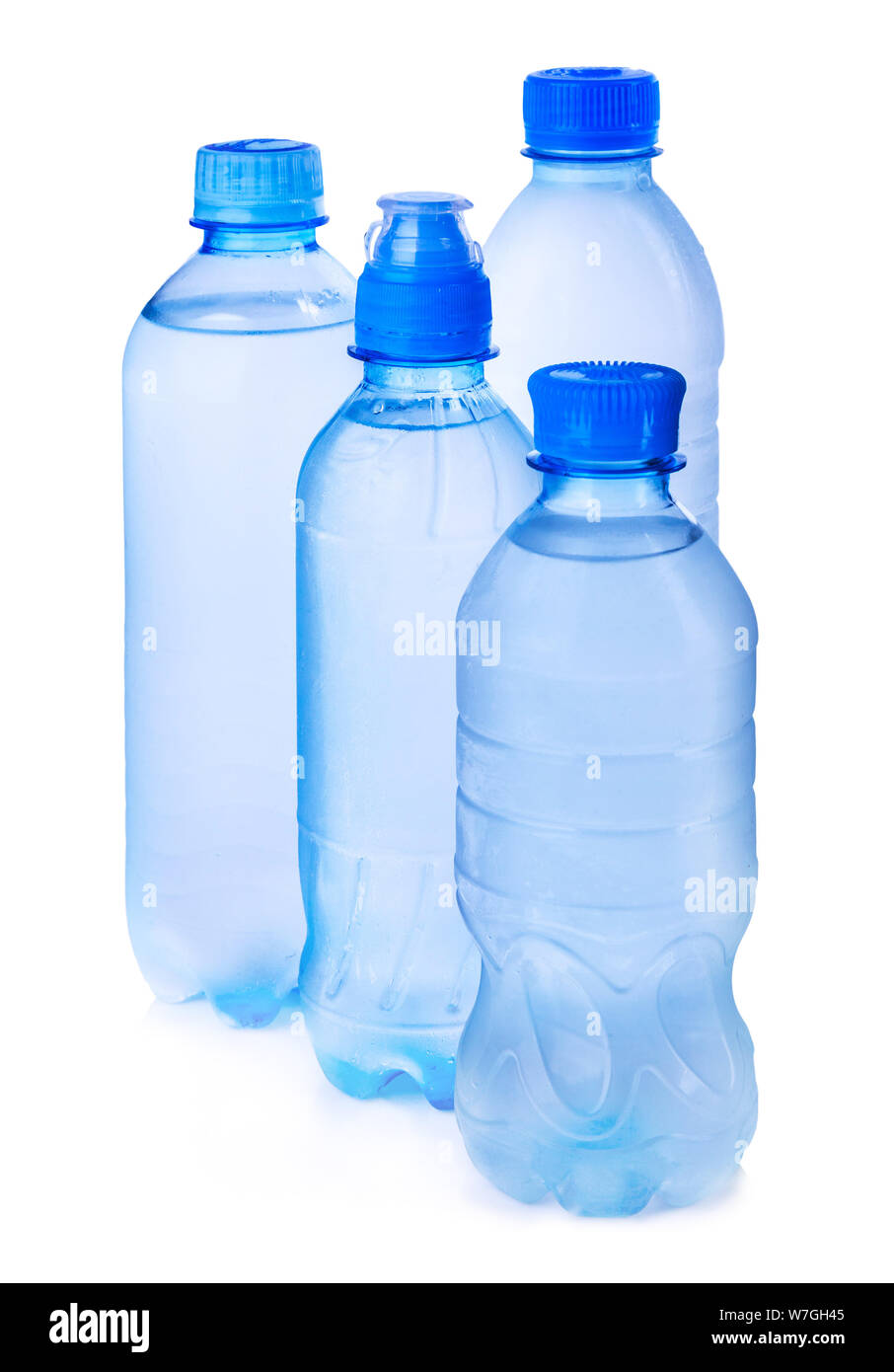 Plastic bottle of drinking water isolated on white background. Set of ...