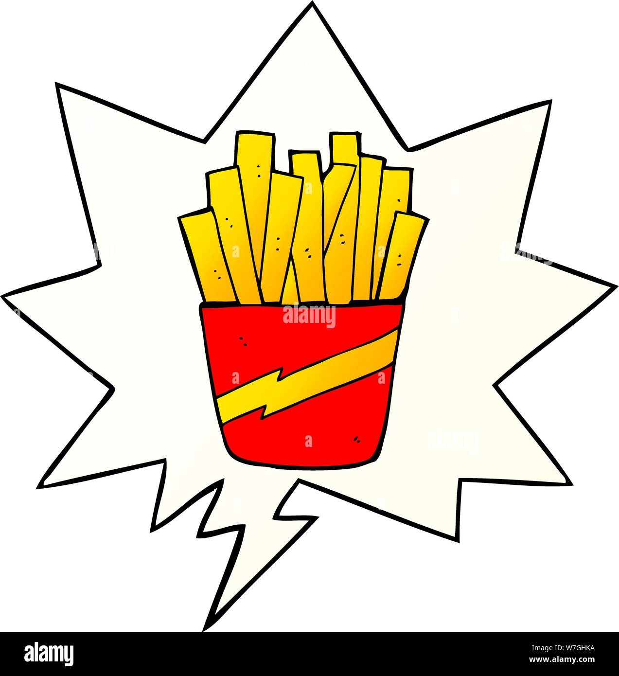 cartoon box of fries with speech bubble in smooth gradient style Stock ...