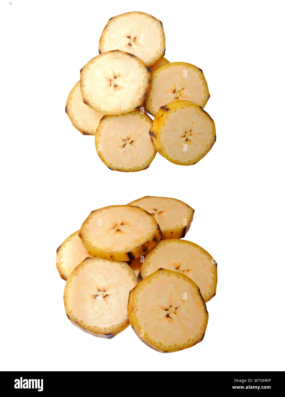 cutting sweet banana isolated on white background Stock Photo - Alamy