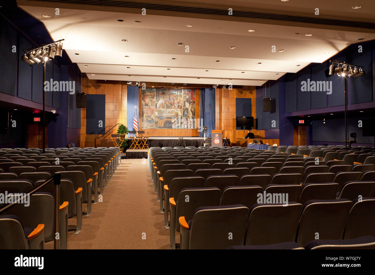 Auditorium with mural at the Wilbur J. Cohen Federal Building ...