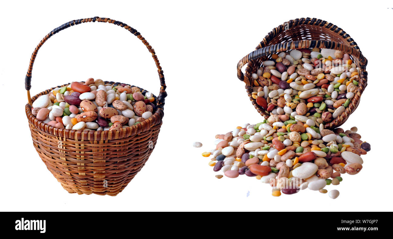 mix of beans in basket isolated on white Stock Photo - Alamy