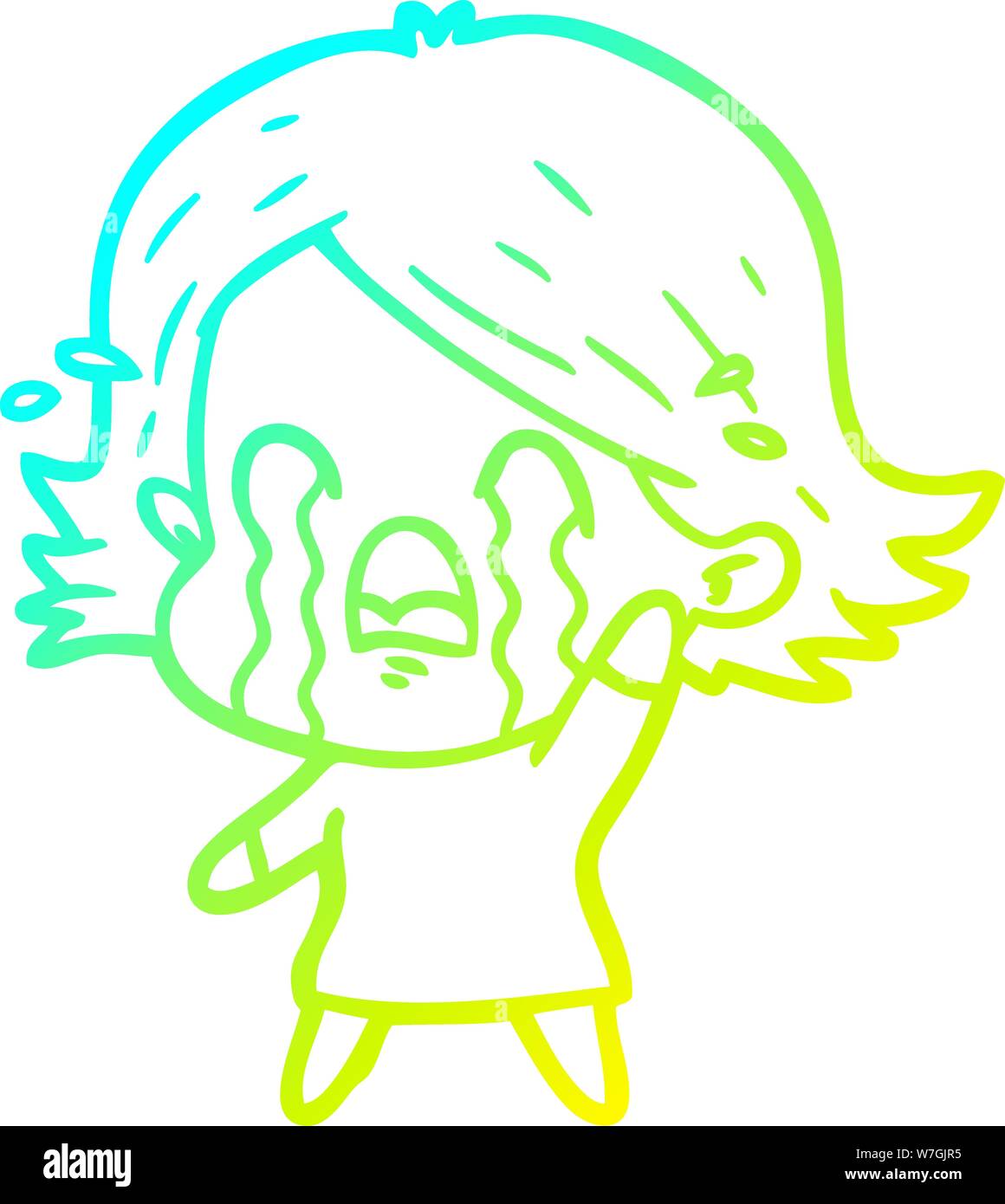 cold gradient line drawing of a cartoon woman crying Stock Vector Image ...