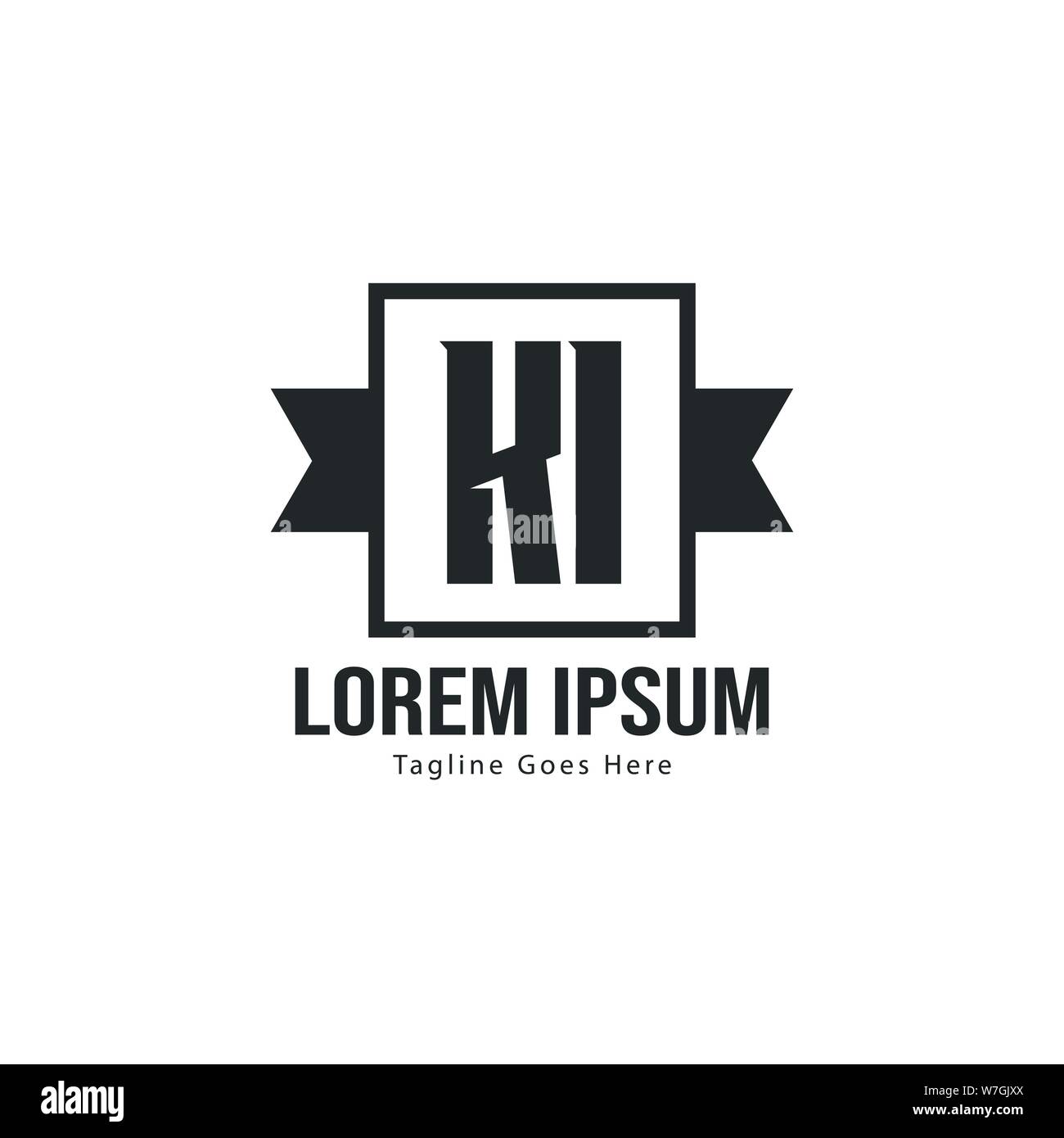 Initial KI logo template with modern frame. Minimalist KI letter logo ...