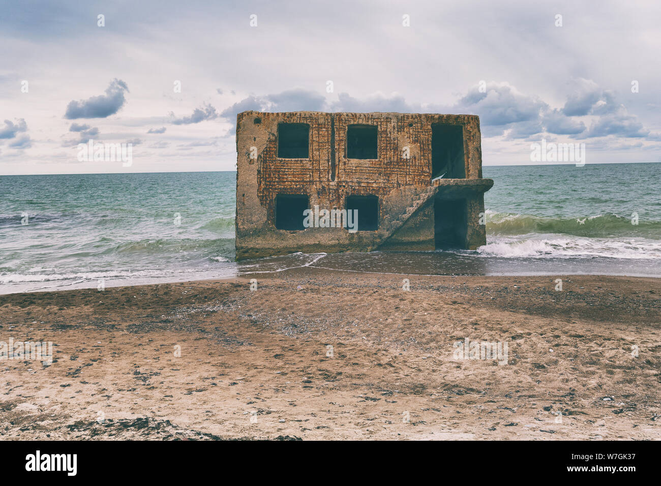 Fragments with windows and stairs of an old fort in the Baltic Sea in ...