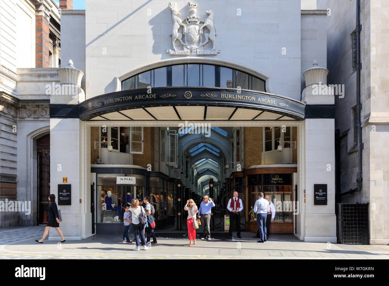 Burlington Arcade, Tradiional British shopping arcade, people walking ...