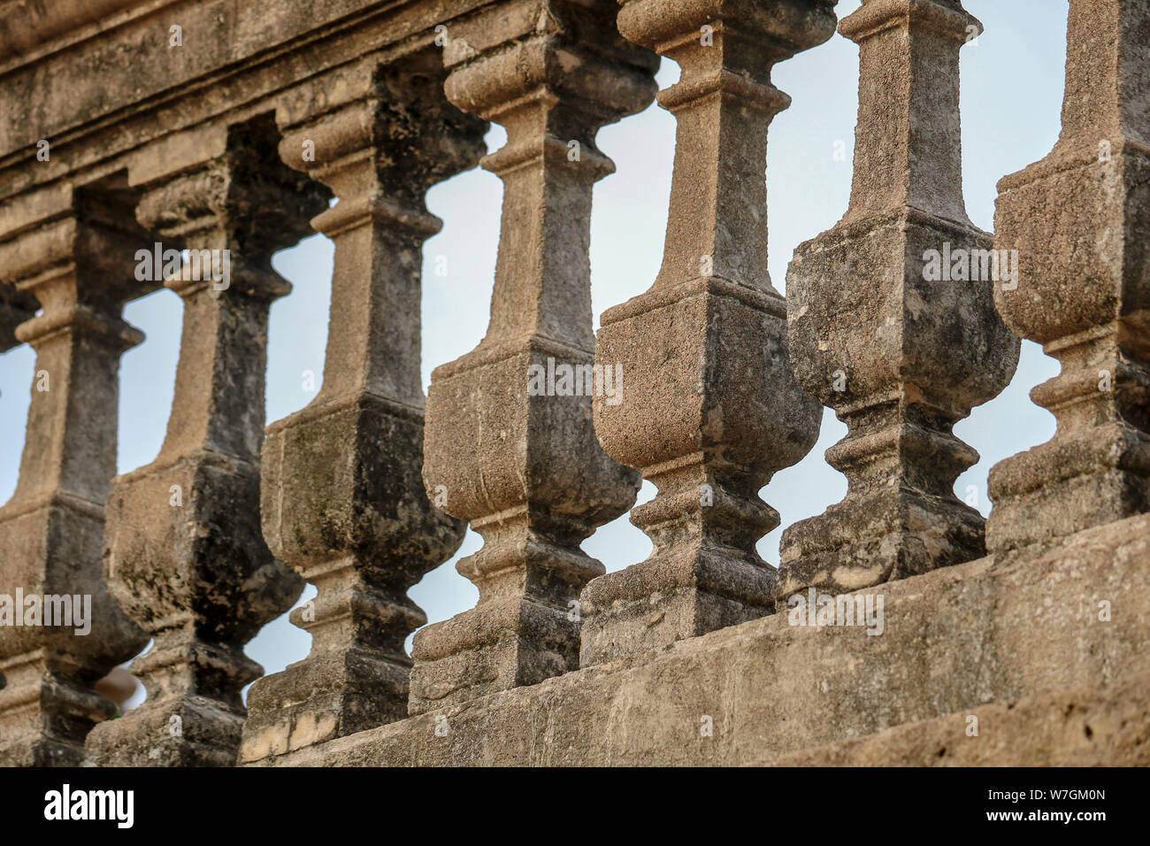 Columns ornaments decorate the palace of Orccha in front of blue ...