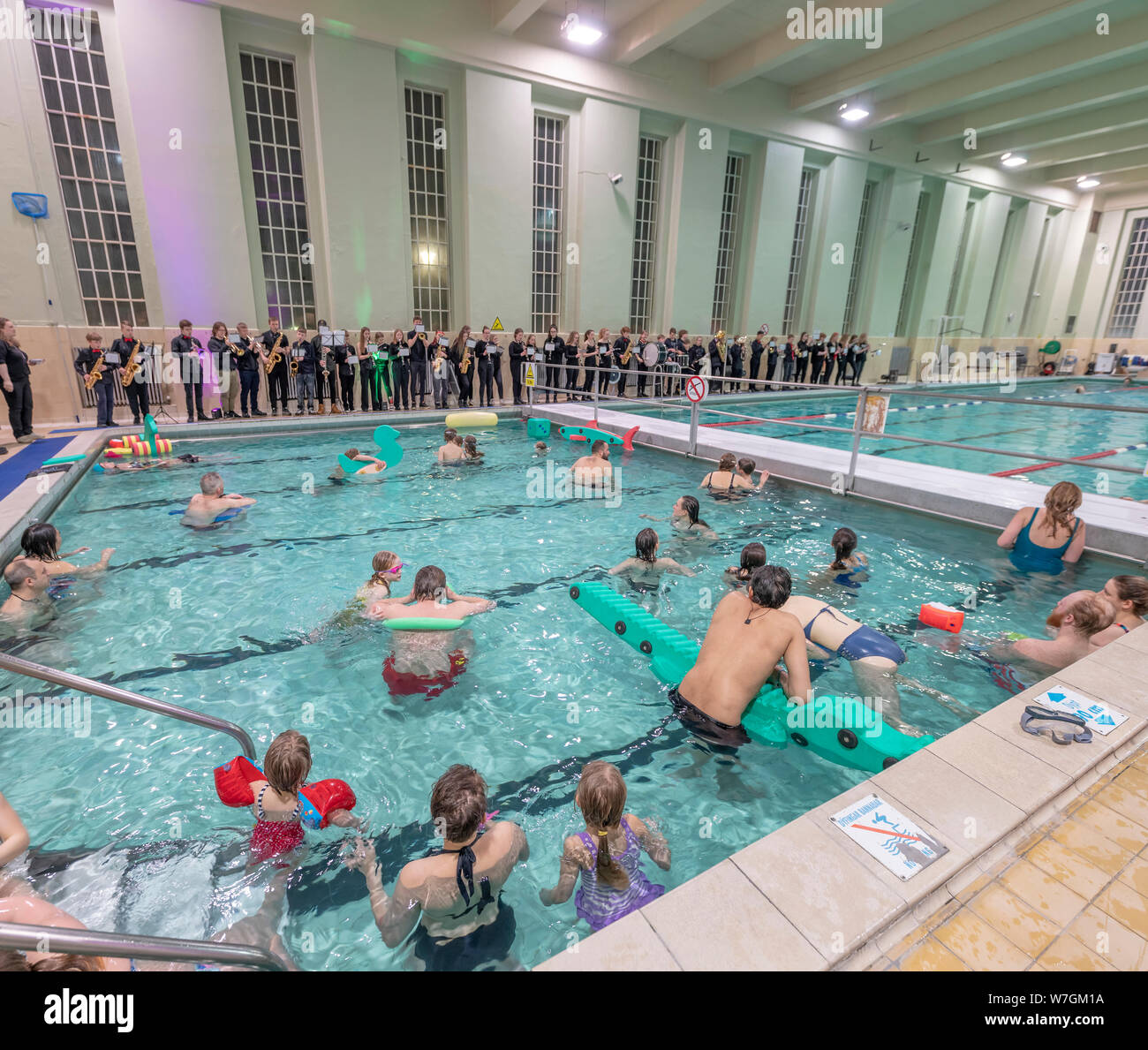 Band playing at a local swimming Pool, Winter Lights festival ...