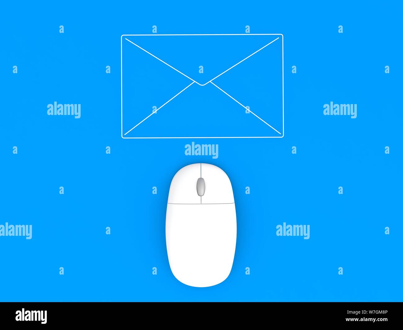 Computer mouse and envelope on a blue background background. 3d render ...