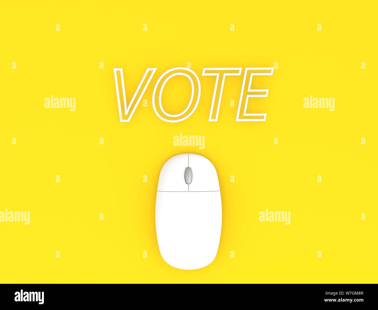 Computer mouse and the word VOTE yellow background backdrop. 3d render ...