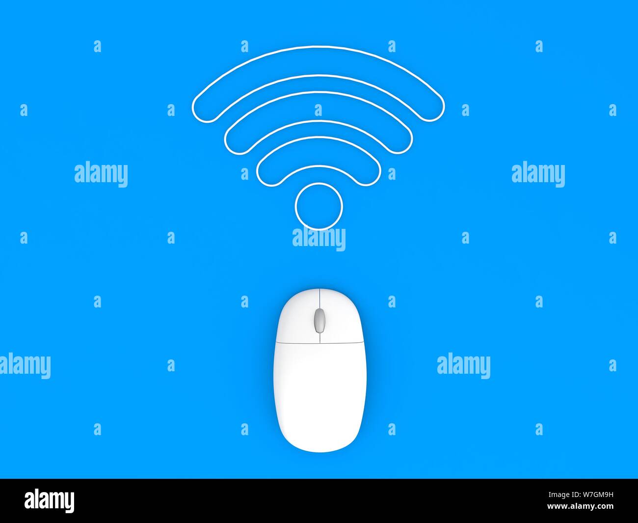 Computer mouse and wi-fi on a blue background. 3d render illustration ...