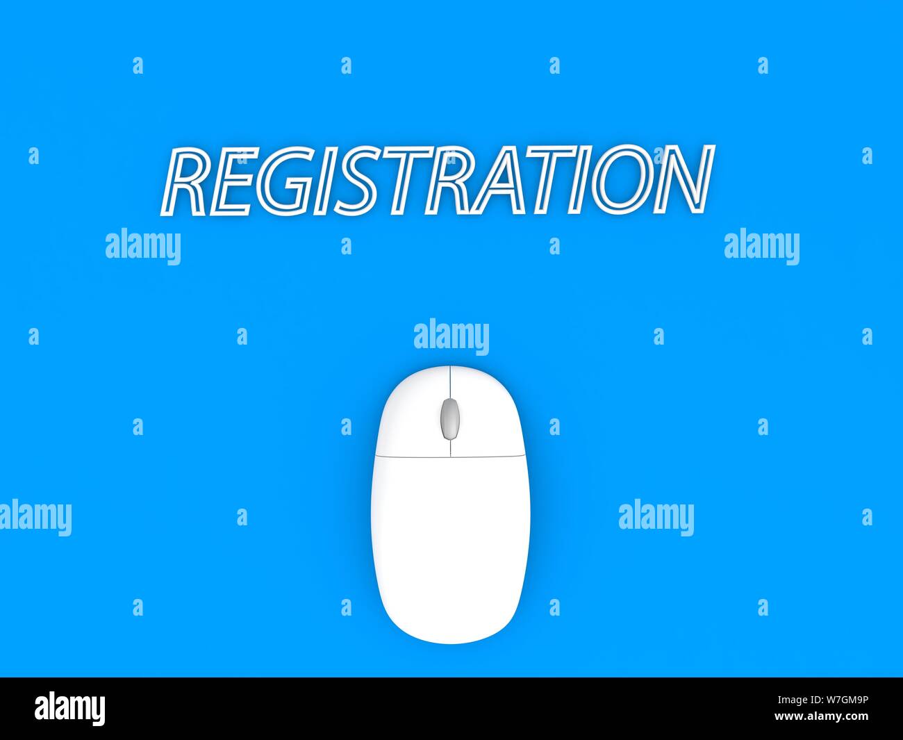 Computer mouse and word REGISTRATION on a blue background background ...
