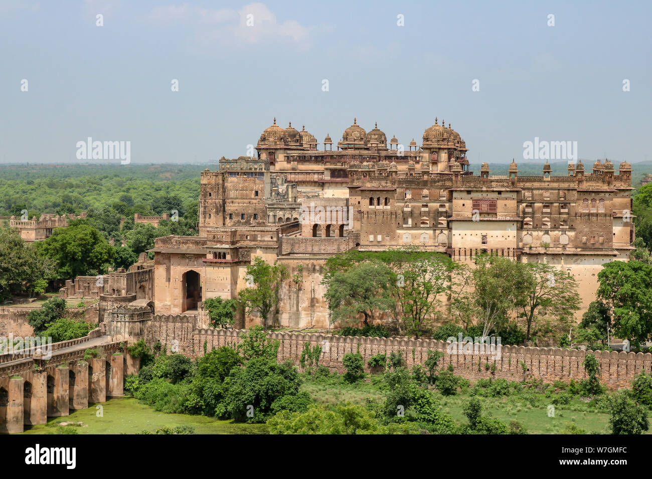 aerial view of The Orchha Palace, seen from the roof of the Chaturbhuj ...