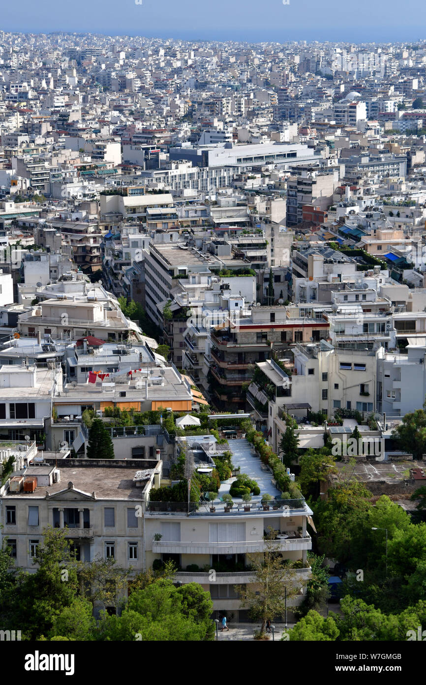 Greece, Athens: view of the city from the Acropolis. Buildings in the ...